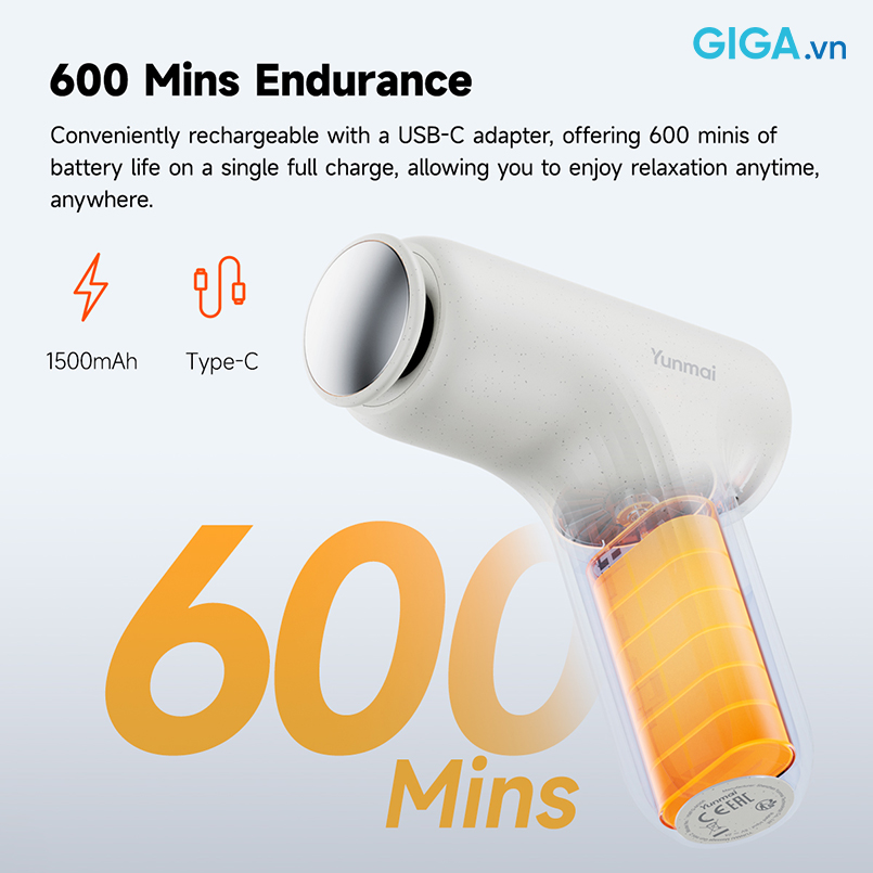 Yunmai Mini 2 YMFG-M356 cho phép bạn tận hưởng 600 phút massage liên tục.