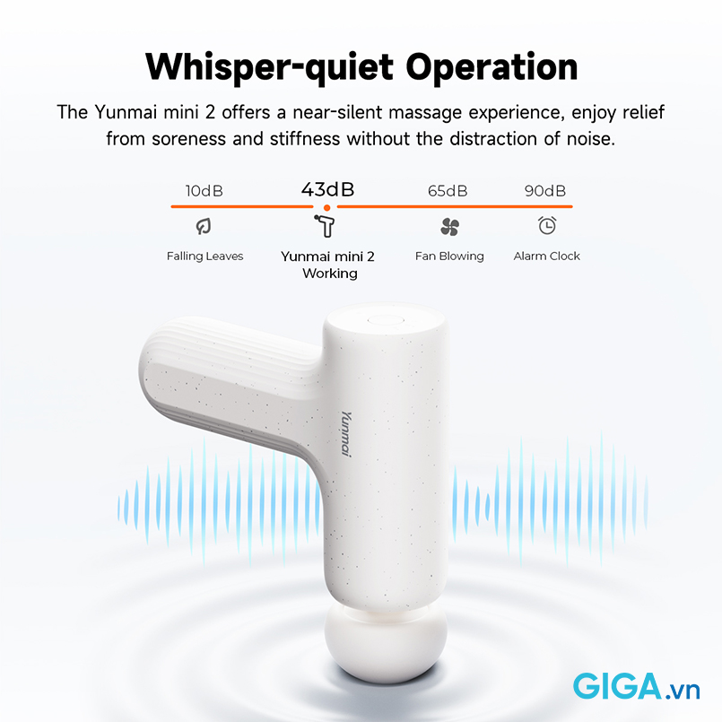 Hoạt động ở mức độ ồn chỉ 43dB, súng massage Yunmai mini 2, giúp bạn ...