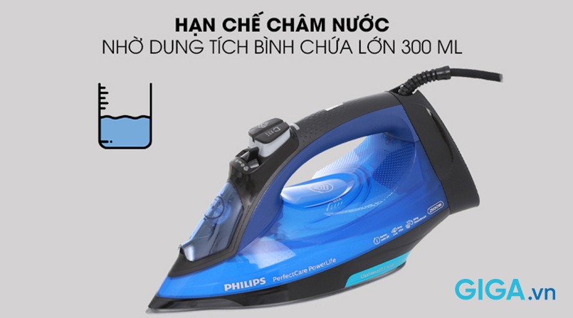 Bàn ủi hơi nước Philips GC3920/20 dung tích lớn 300ml, thiết kế sang trọng.